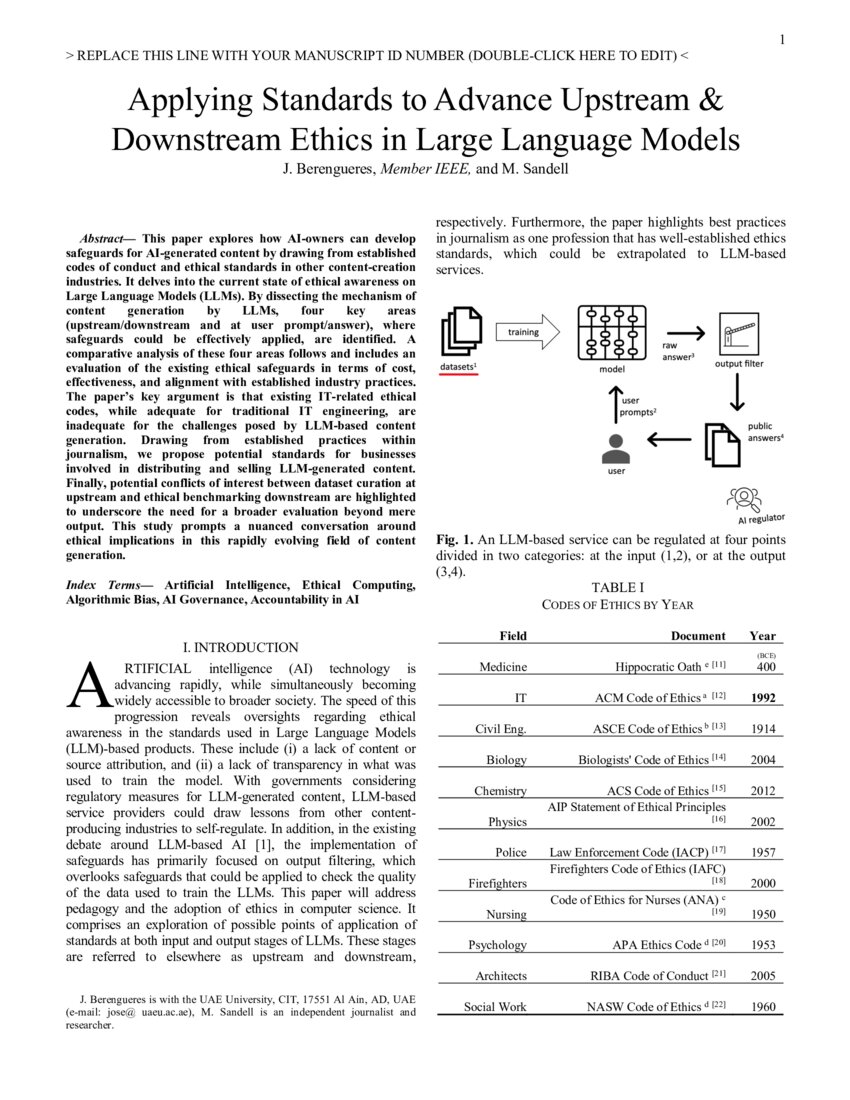Applying Standards to Advance Upstream Downstream Ethics in Large Language Models | DeepAI