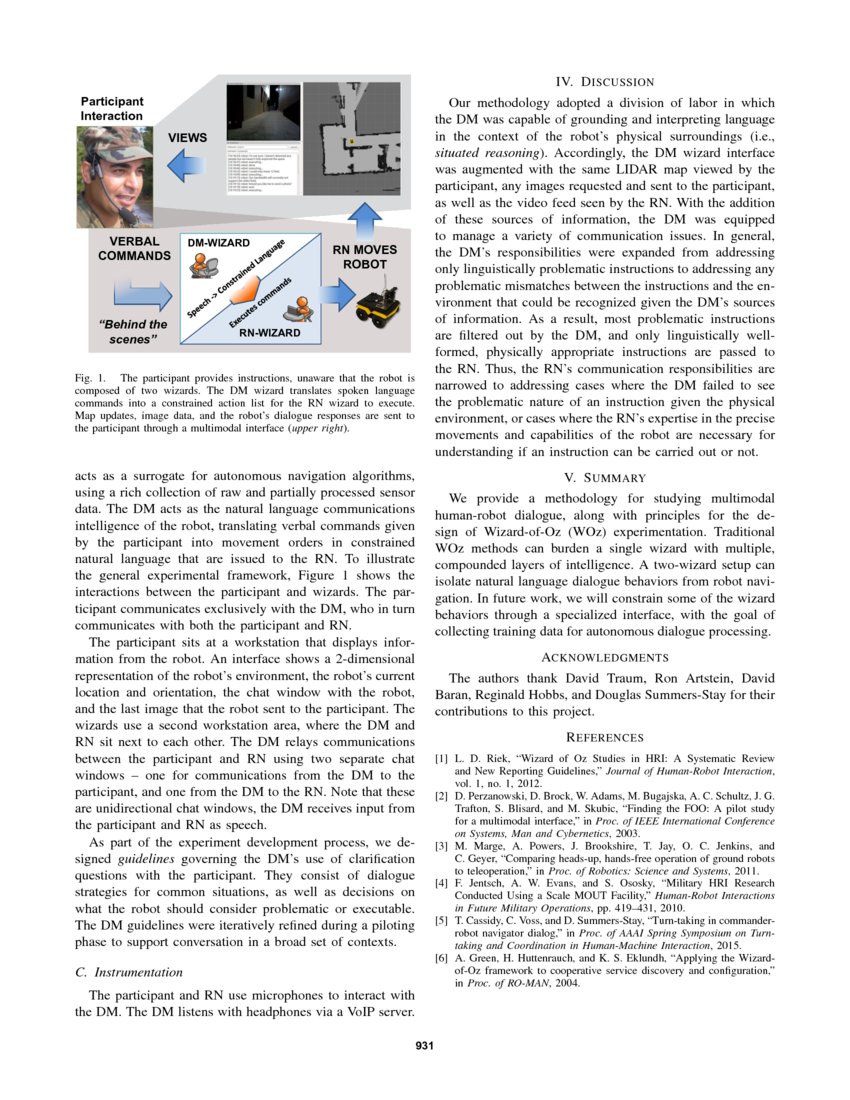 Applying the Wizard-of-Oz Technique to Multimodal Human-Robot Dialogue ...