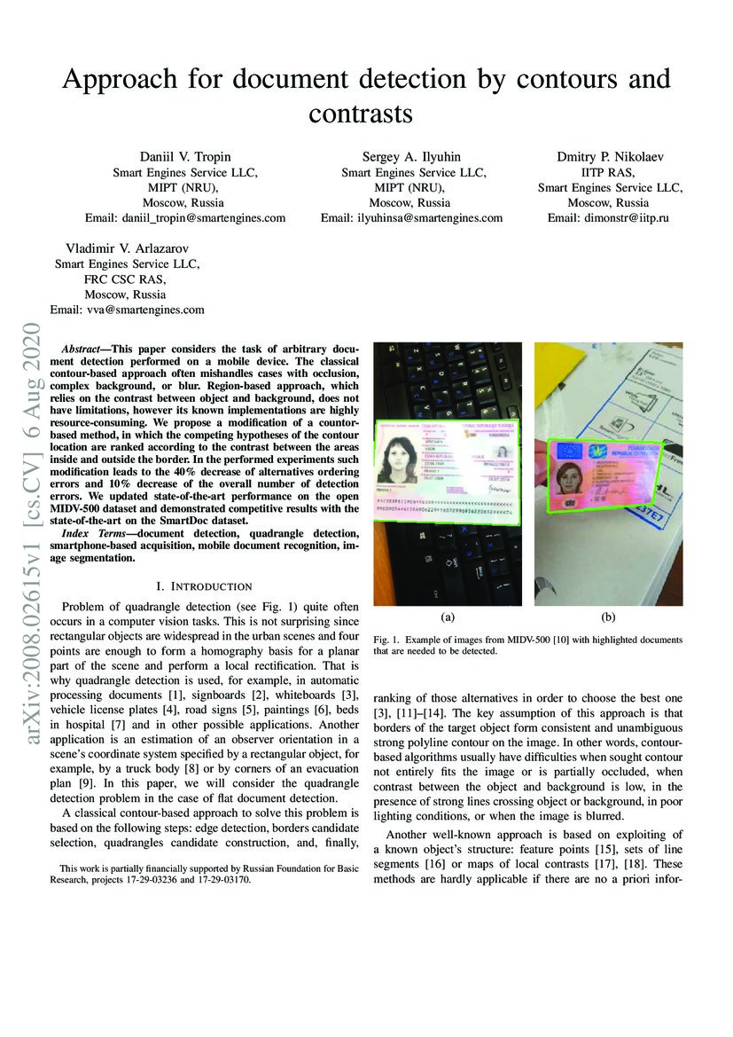 Approach for document detection by contours and contrasts | DeepAI