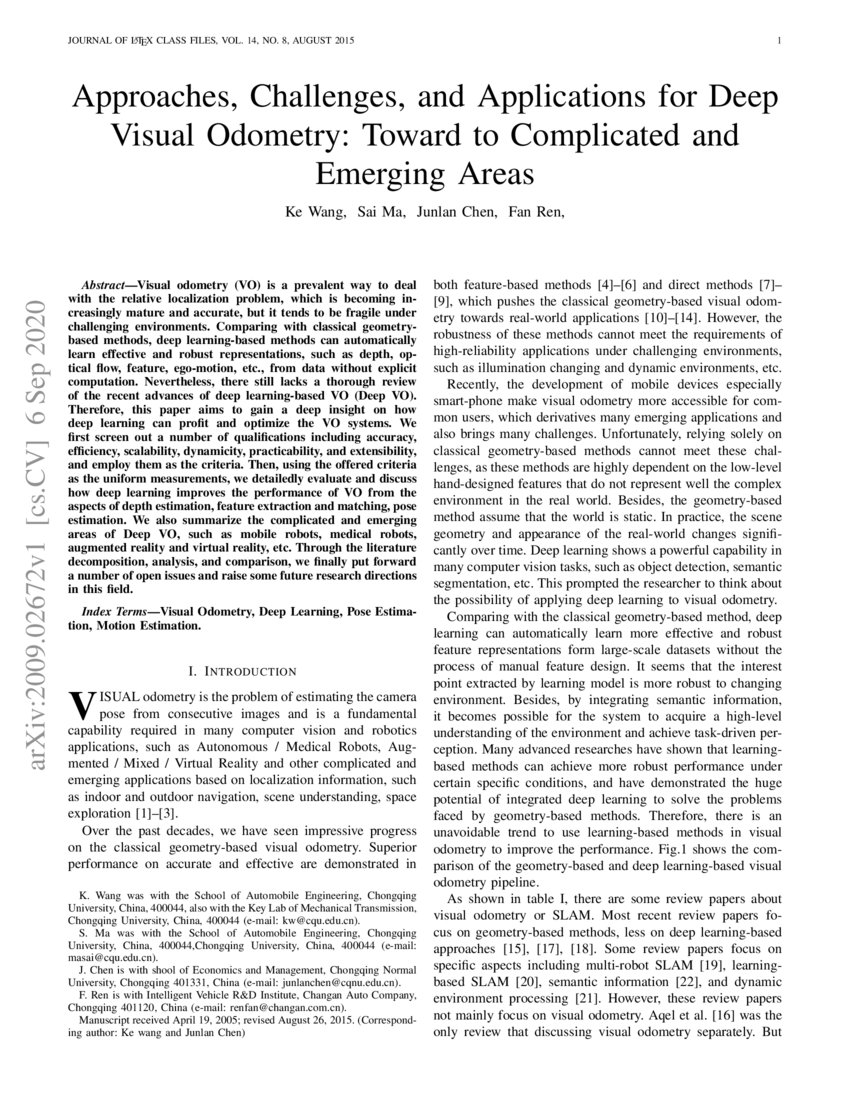 Approaches, Challenges, and Applications for Deep Visual Odometry ...