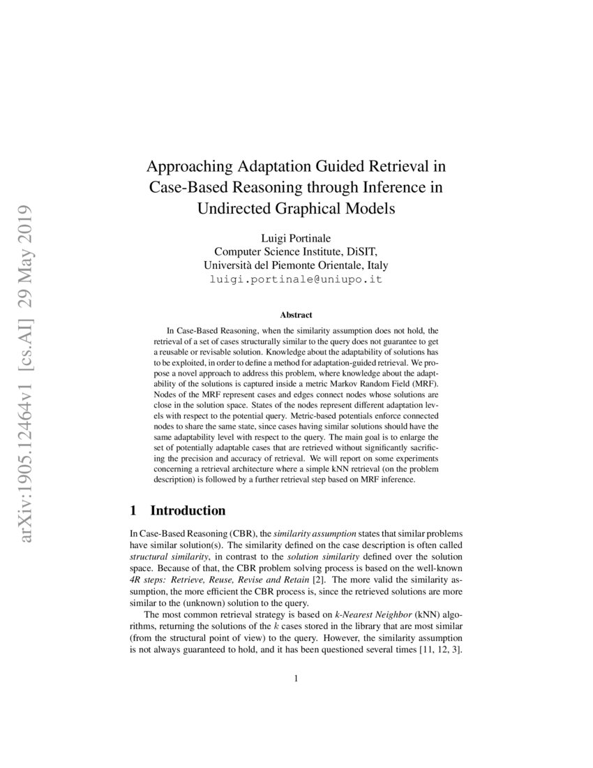 Approaching Adaptation Guided Retrieval In Case Based Reasoning Through Inference In Undirected 8569