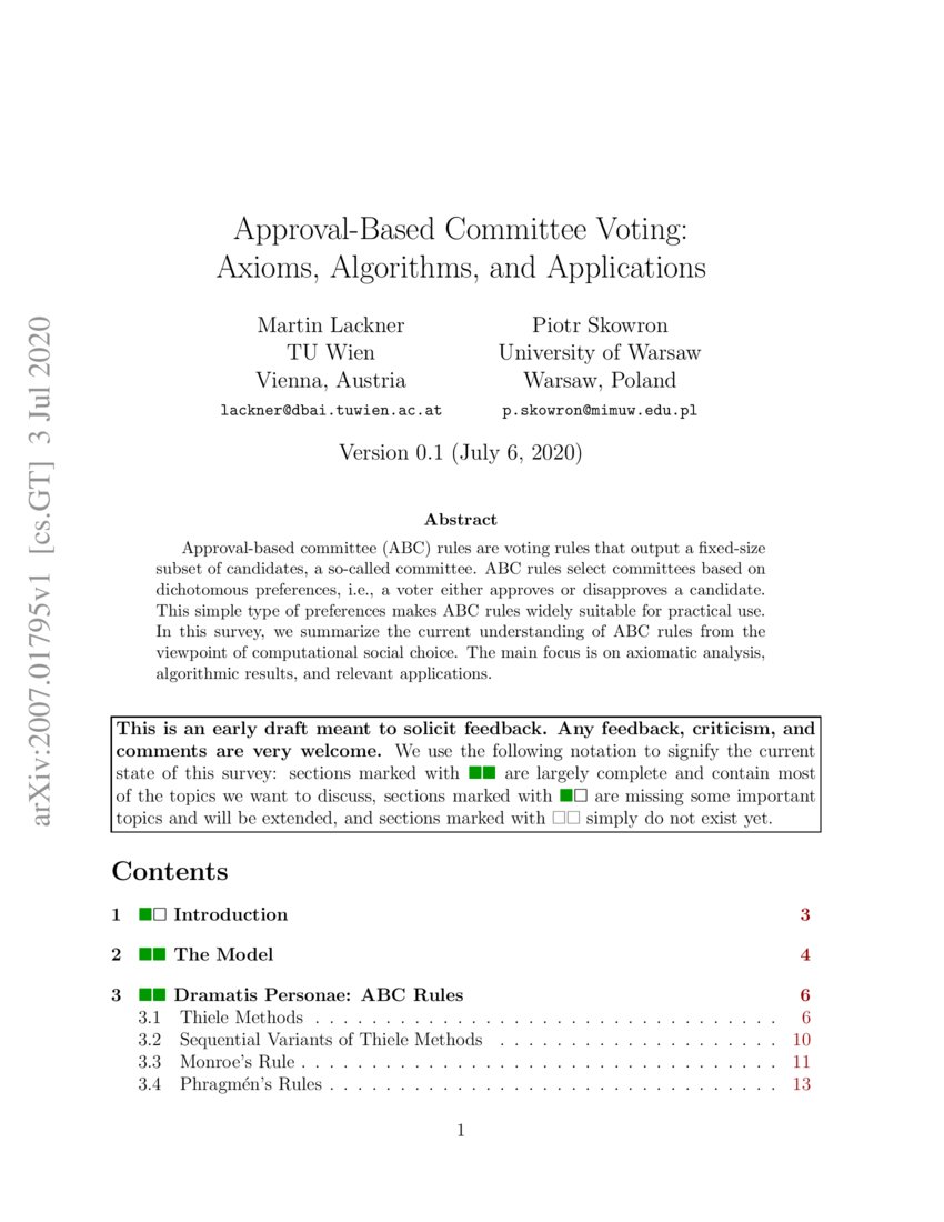 Approval-Based Committee Voting: Axioms, Algorithms, and Applications ...