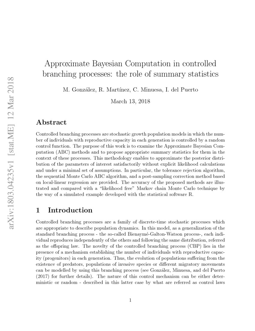 Approximate Bayesian Computation In Controlled Branching Processes The 4480