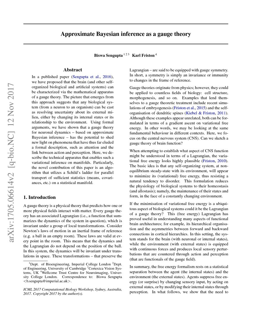 Approximate Bayesian inference as a gauge theory | DeepAI