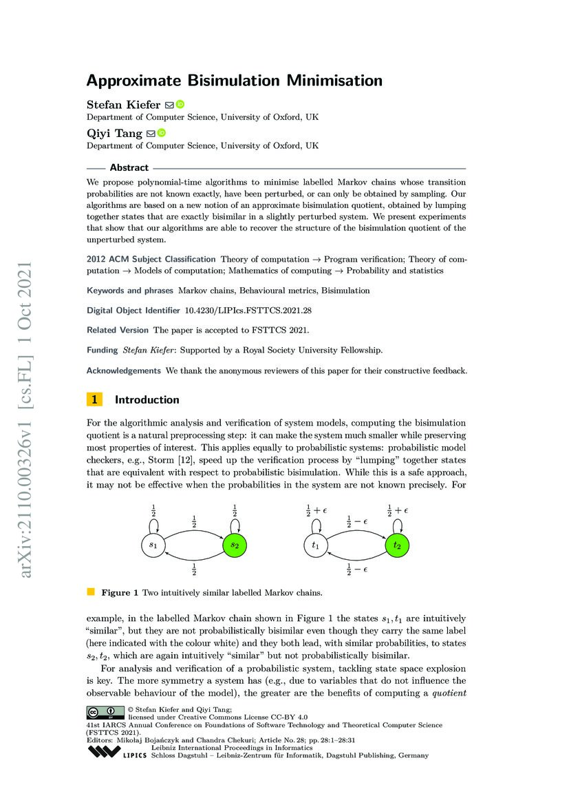 Approximate Bisimulation Minimisation | DeepAI
