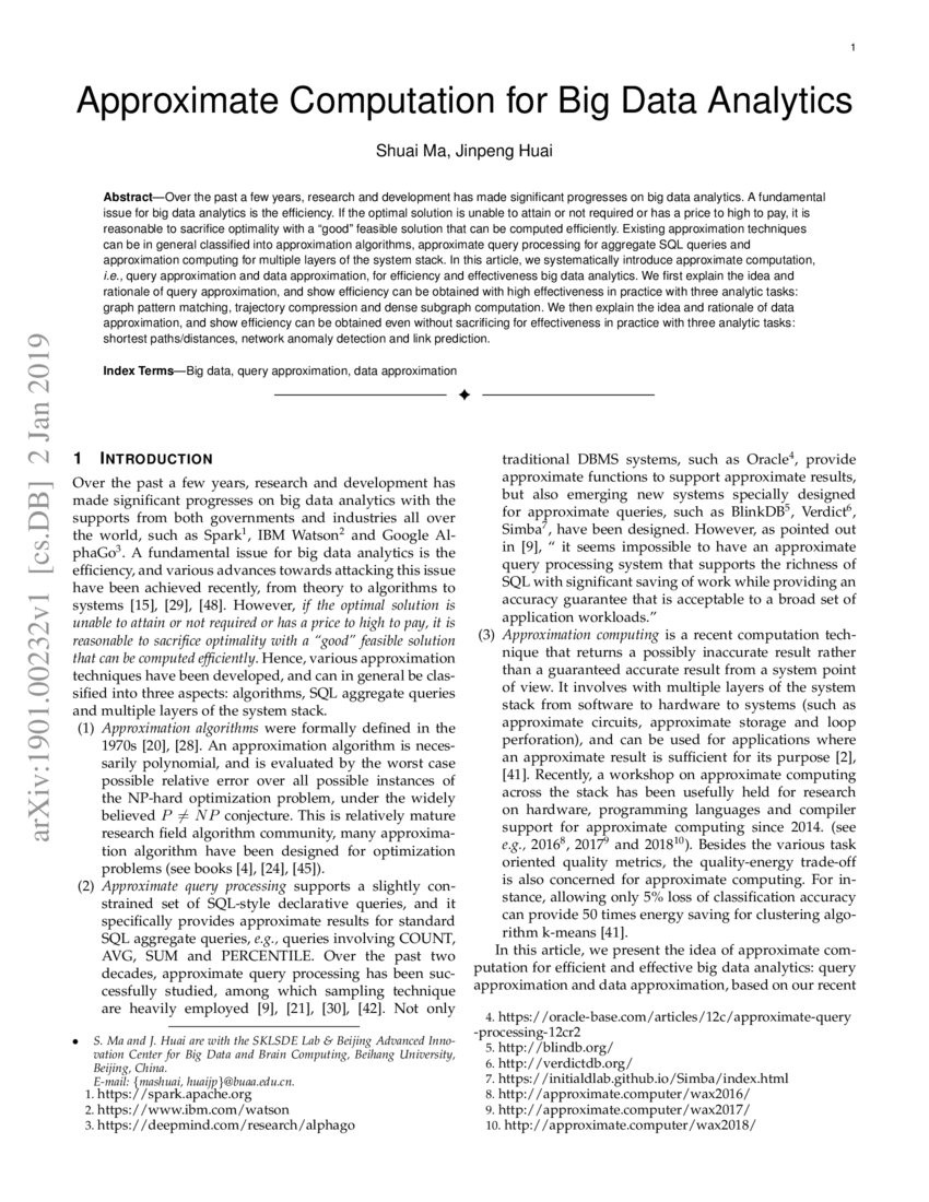 Approximate Computation For Big Data Analytics DeepAI Approximate Computation For Big Data Analytics DeepAI