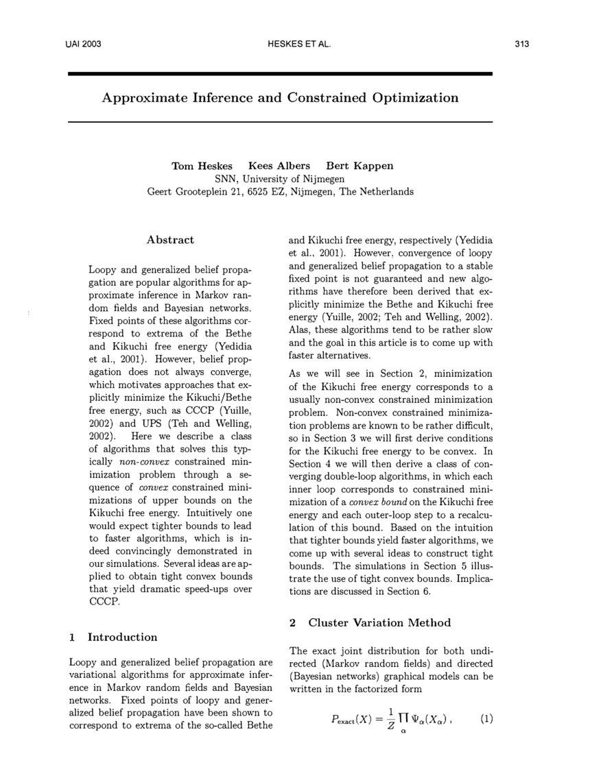Approximate Inference and Constrained Optimization | DeepAI Approximate Inference and Constrained Optimization | DeepAI
