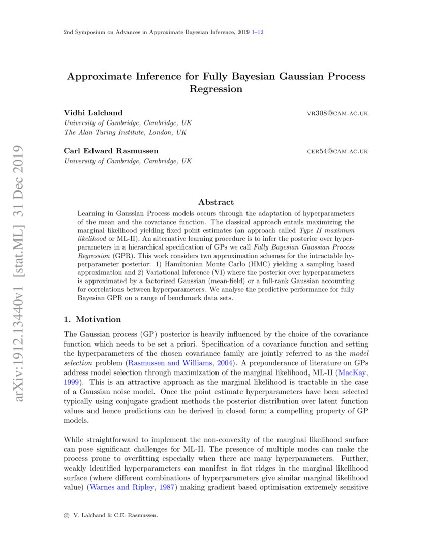 Approximate Inference for Fully Bayesian Gaussian Process Regression ...