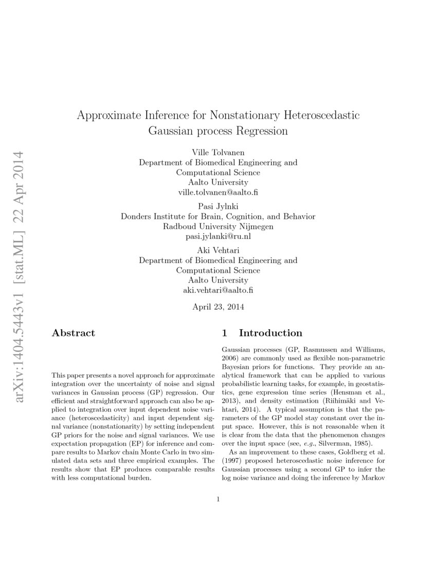 Approximate Inference for Nonstationary Heteroscedastic Gaussian process Regression | DeepAI