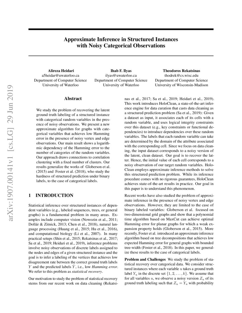 Approximate Inference In Structured Instances With Noisy Categorical Observations Deepai