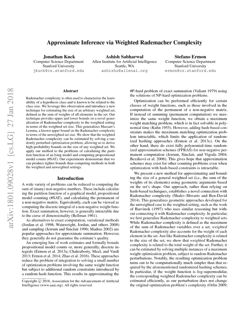 Approximate Inference via Weighted Rademacher Complexity | DeepAI