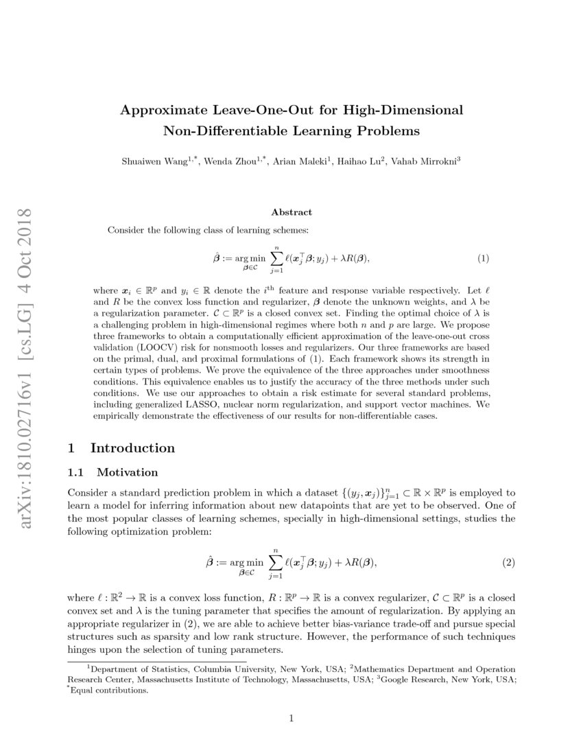 Approximate Leave-One-Out for High-Dimensional Non-Differentiable ...