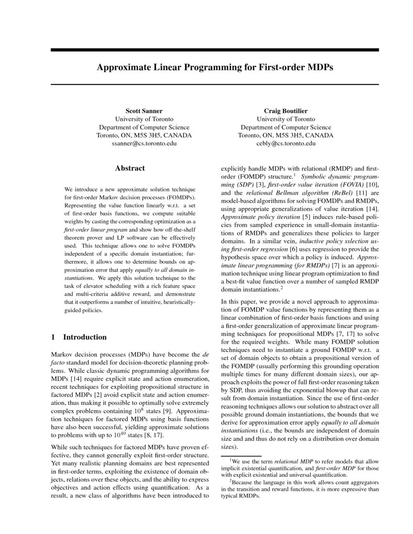 Approximate Linear Programming for First-order MDPs | DeepAI