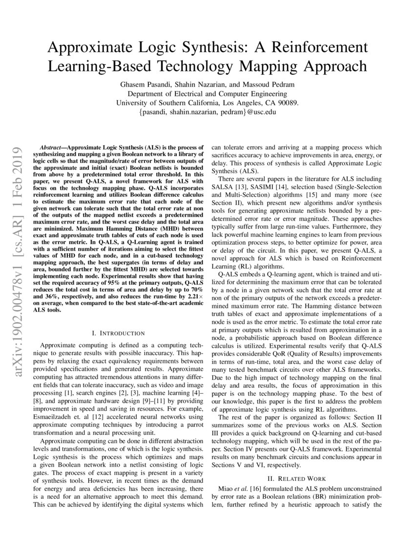 Approximate Logic Synthesis: A Reinforcement Learning-Based Technology Mapping Approach | DeepAI
