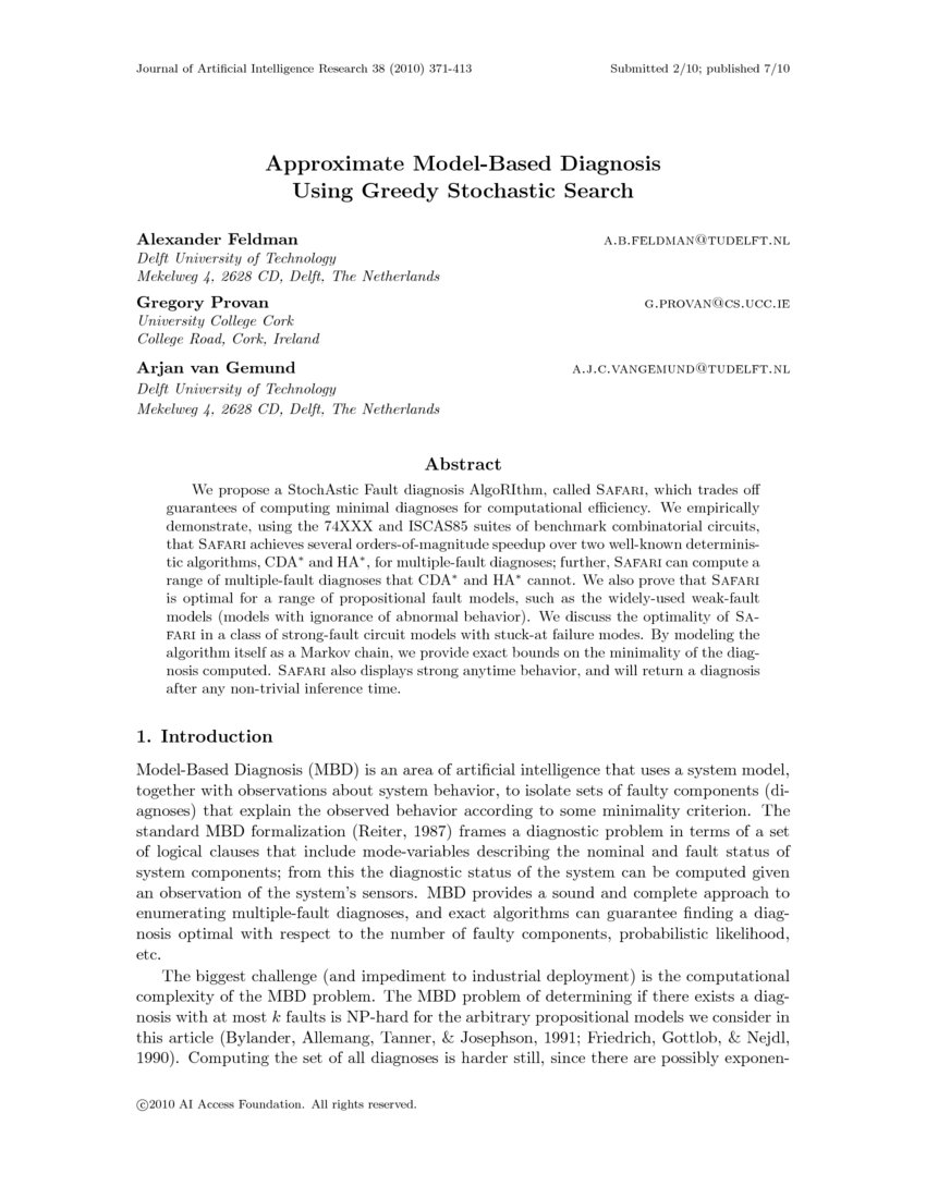 Approximate Model-Based Diagnosis Using Greedy Stochastic Search | DeepAI
