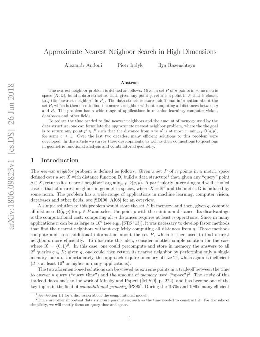 Approximate Nearest Neighbor Search in High Dimensions | DeepAI