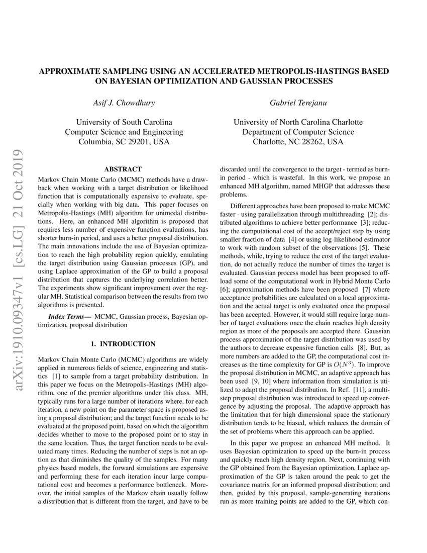 Approximate Sampling Using An Accelerated Metropolis Hastings Based On Bayesian Optimization And