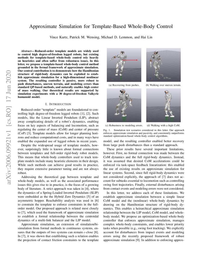 Approximate Simulation for Template-Based Whole-Body Control | DeepAI