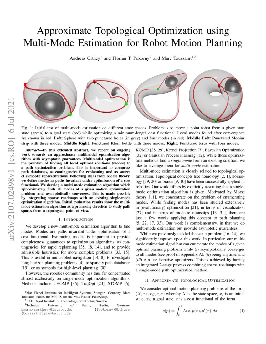 Approximate Topological Optimization using Multi-Mode Estimation for Robot Motion Planning | DeepAI