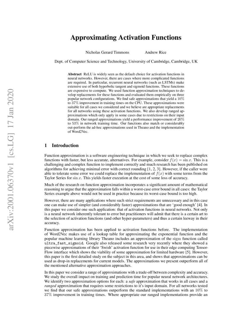 Approximating Activation Functions Deepai