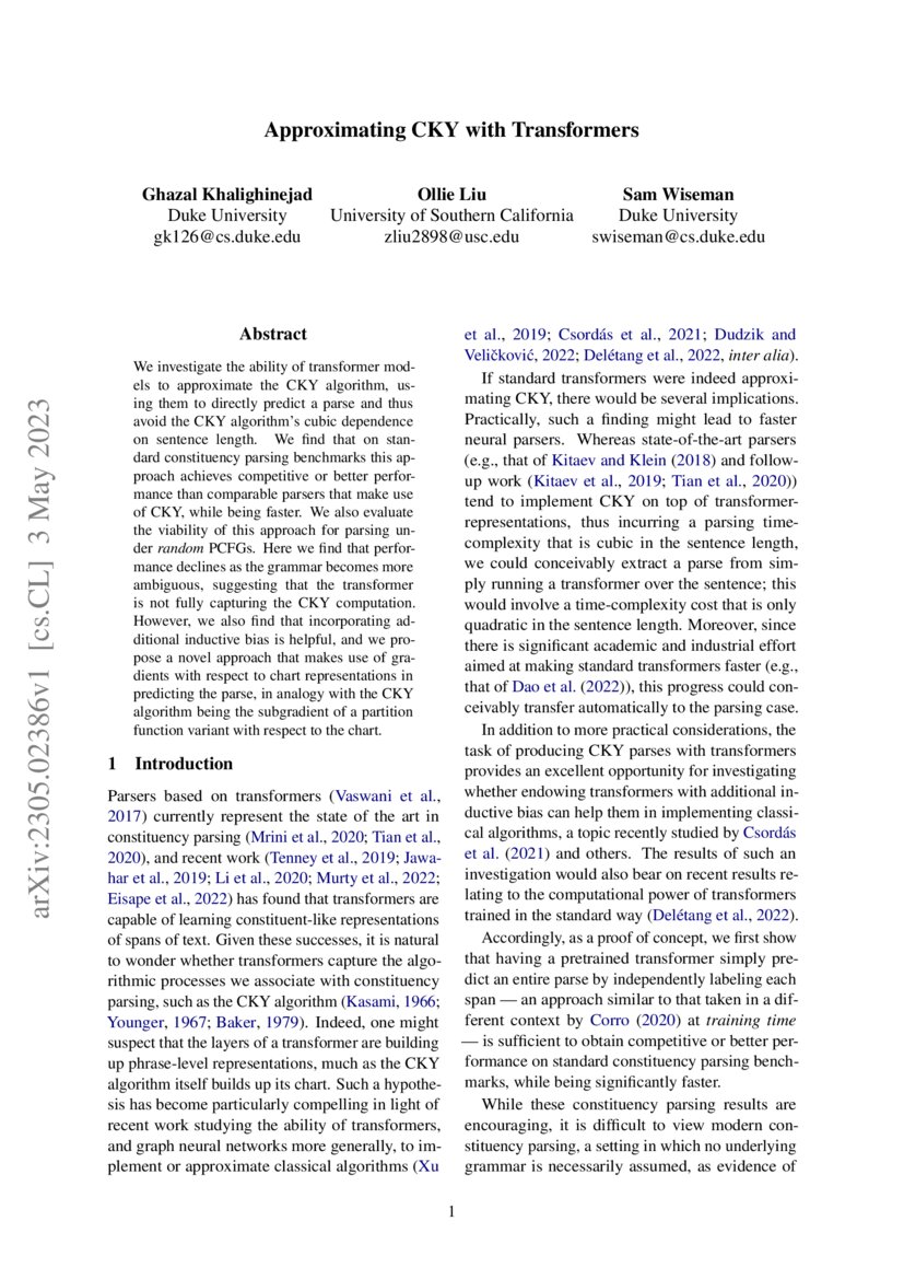 Approximating CKY with Transformers | DeepAI