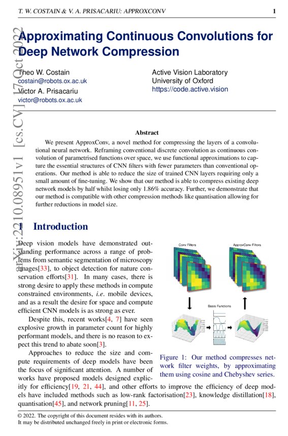 Approximating Continuous Convolutions for Deep Network Compression | DeepAI