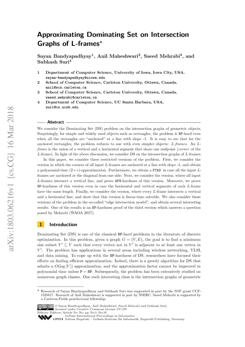 Approximating Dominating Set on Intersection Graphs of L-frames | DeepAI