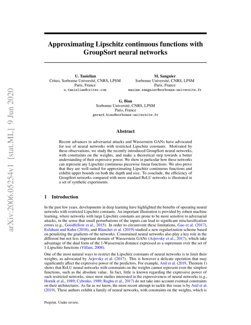 Approximating Lipschitz continuous functions with GroupSort neural networks | DeepAI