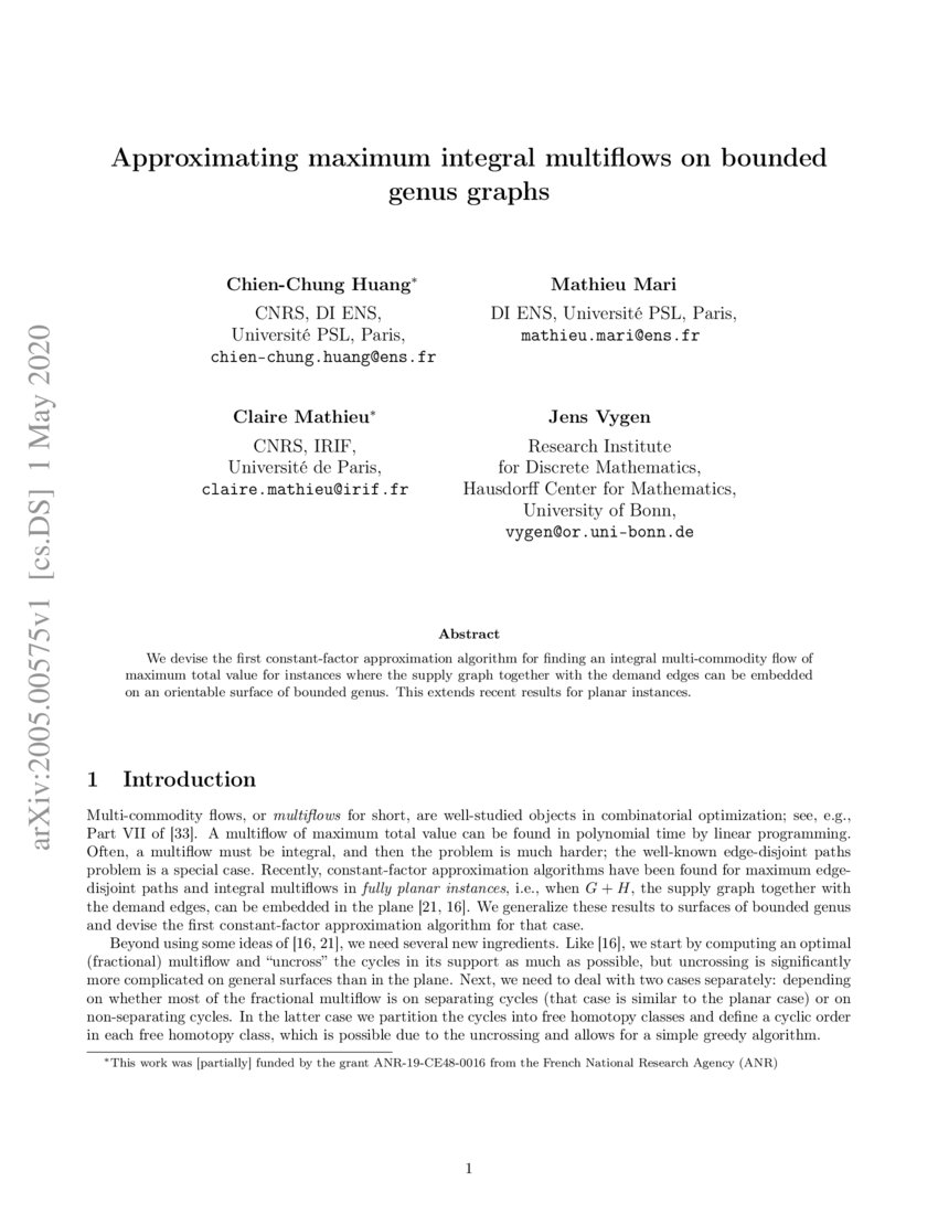 Approximating Maximum Integral Multiflows On Bounded Genus Graphs Deepai 