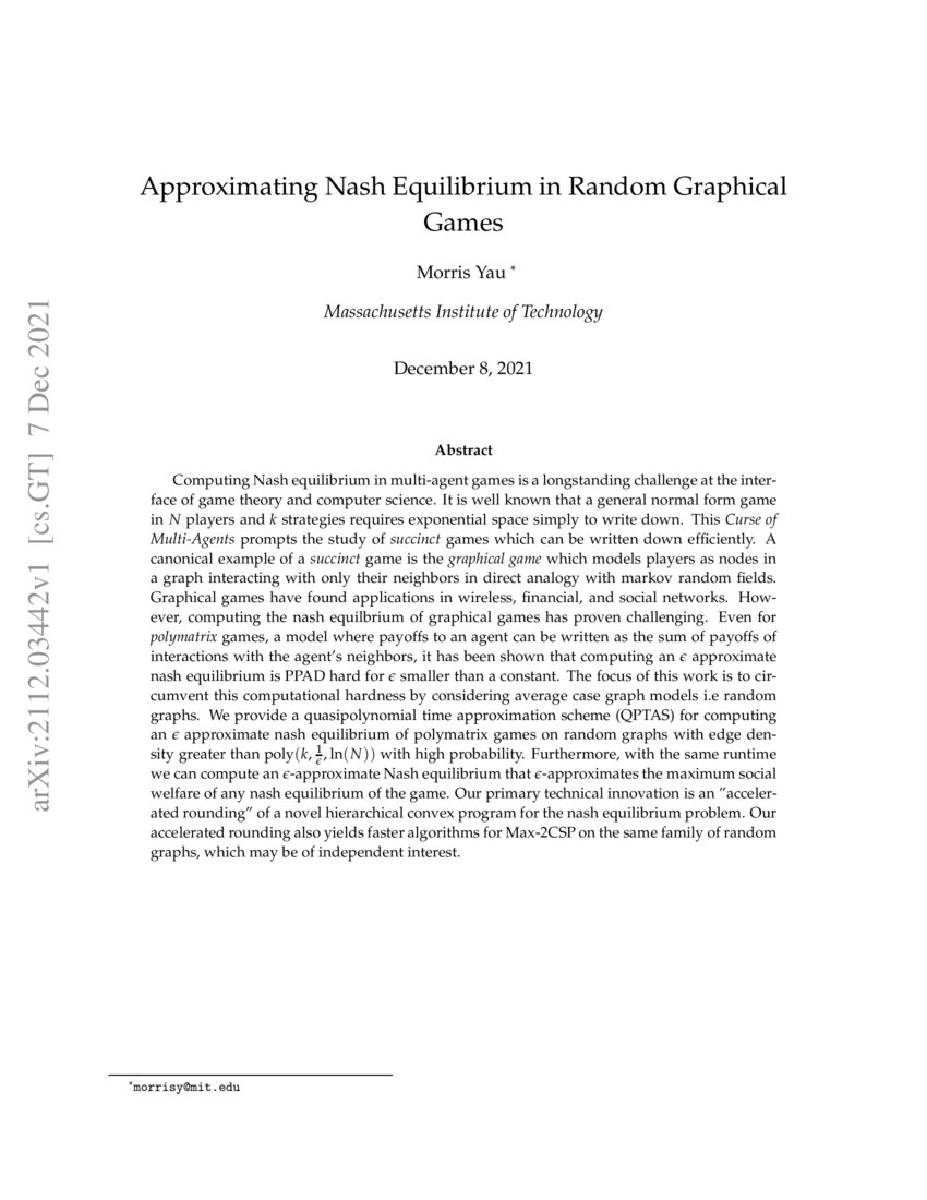 Approximating Nash Equilibrium In Random Graphical Games Deepai 5525