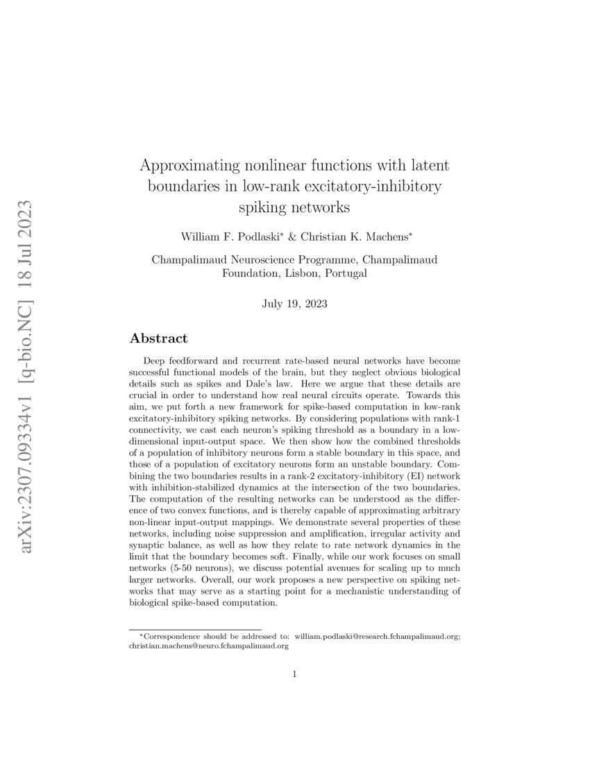 Approximating Nonlinear Functions With Latent Boundaries In Low Rank Excitatory Inhibitory