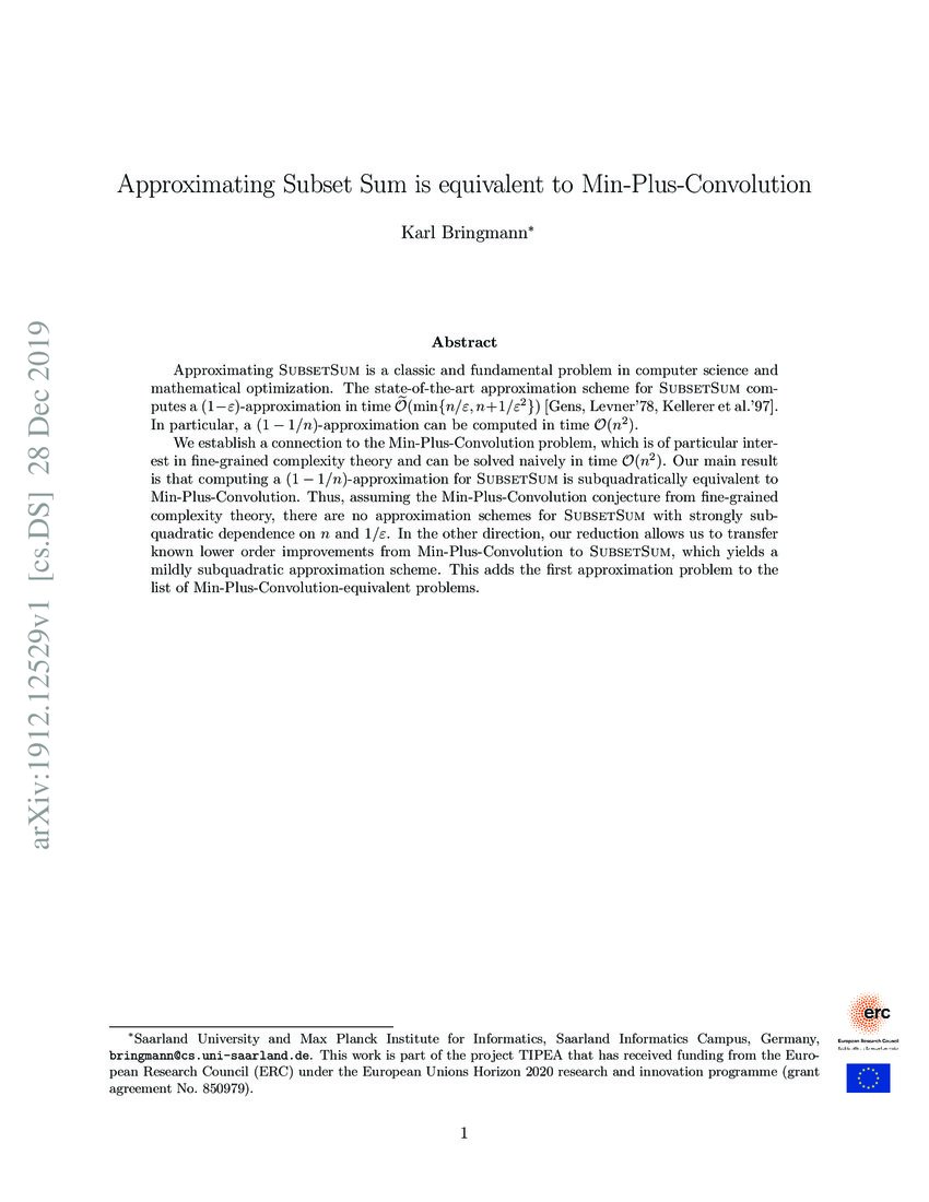 Approximating Subset Sum is equivalent to Min-Plus-Convolution | DeepAI
