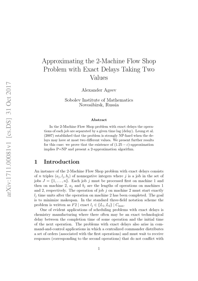 Approximating the 2-Machine Flow Shop Problem with Exact Delays Taking Two Values | DeepAI