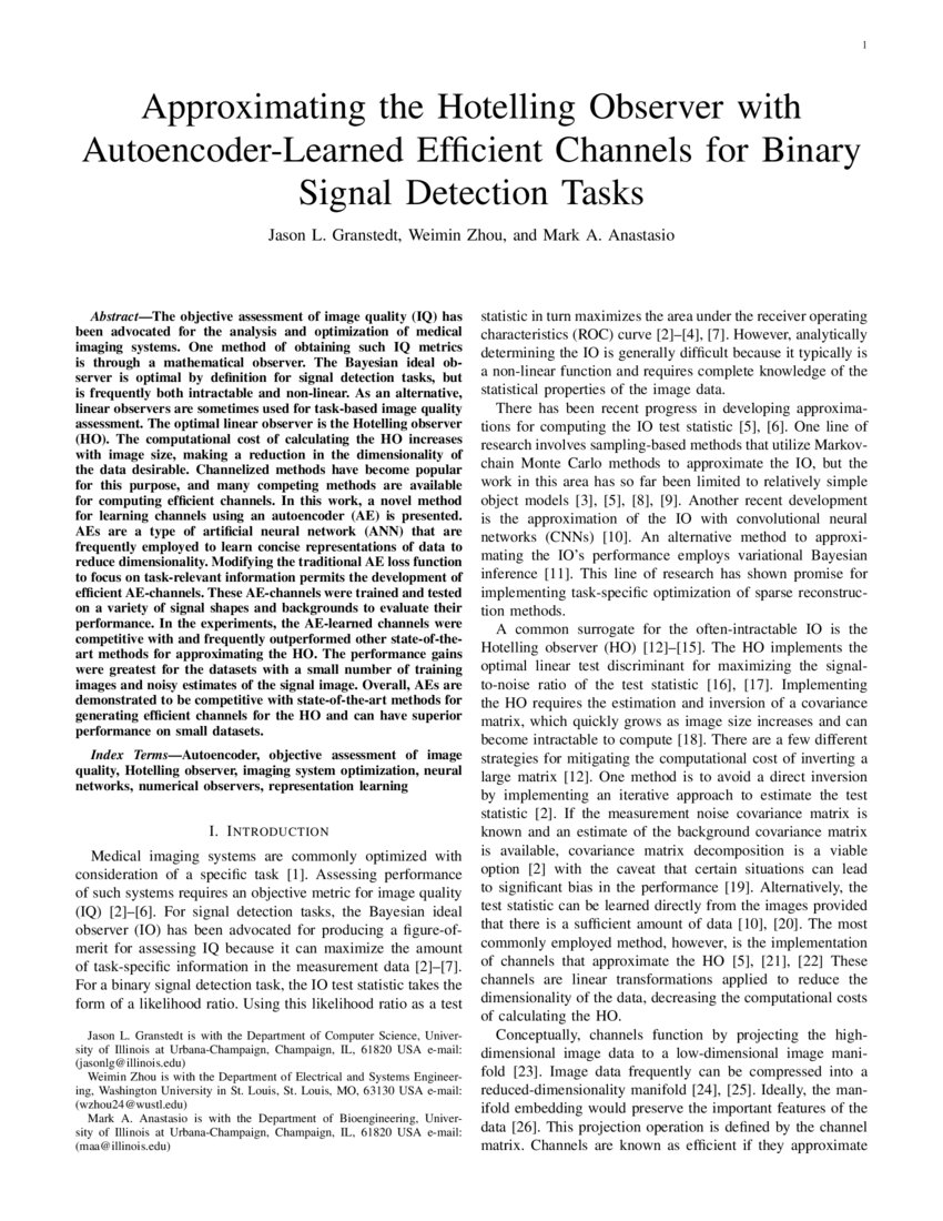 Approximating the Hotelling Observer with Autoencoder-Learned Efficient ...
