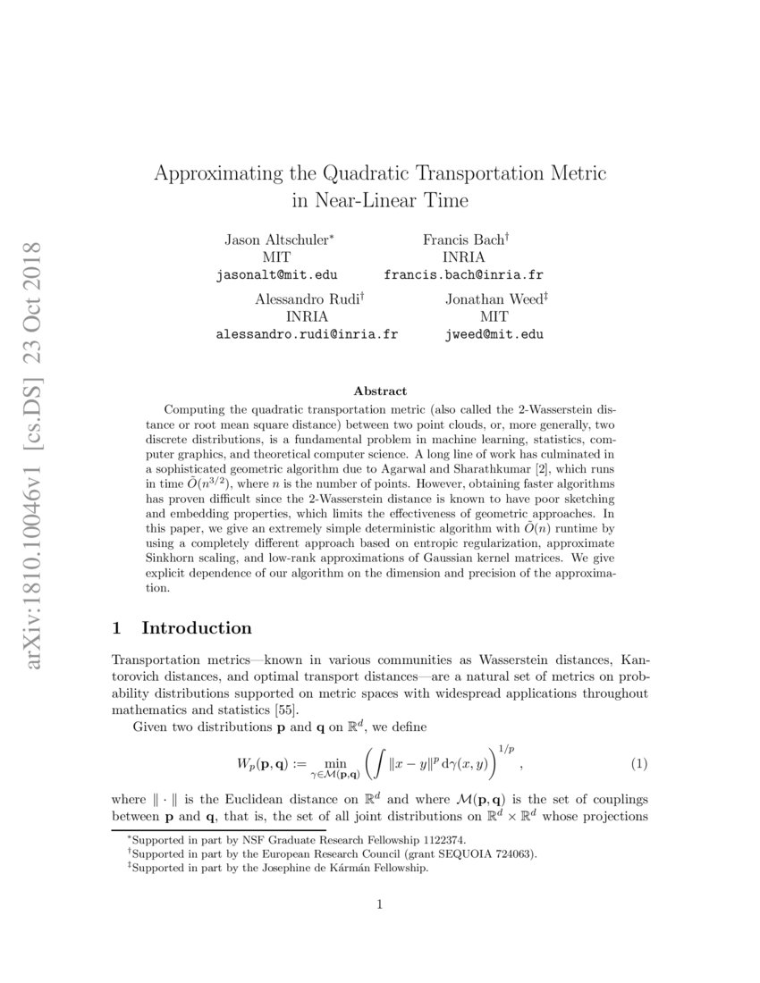Approximating the Quadratic Transportation Metric in Near-Linear Time ...