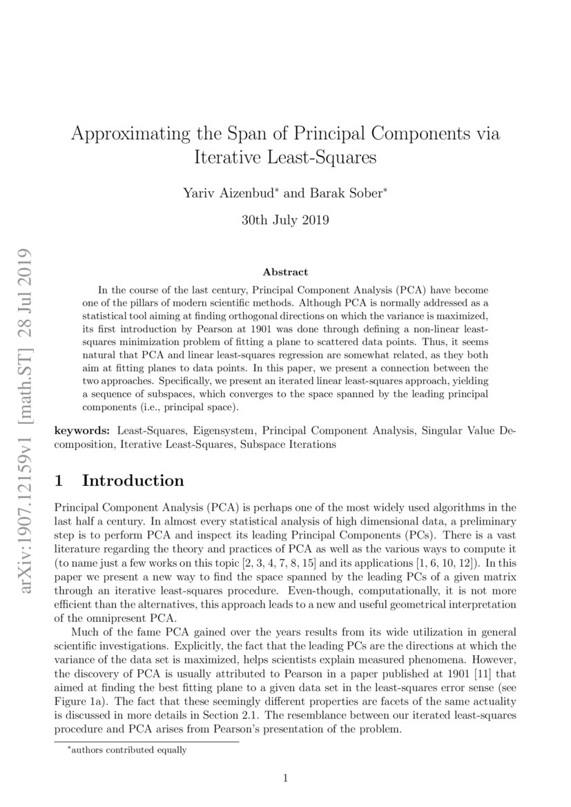 Approximating the Span of Principal Components via Iterative Least ... Approximating the Span of Principal Components via Iterative Least ...