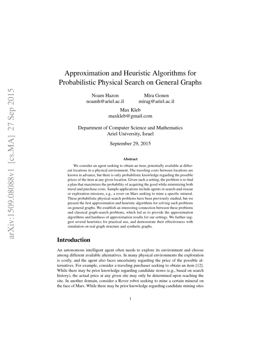 Approximation and Heuristic Algorithms for Probabilistic Physical ...
