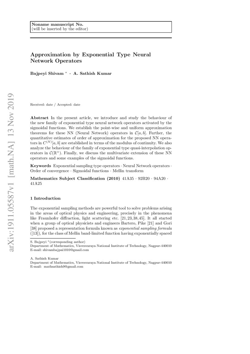 Approximation By Exponential Type Neural Network Operators Deepai