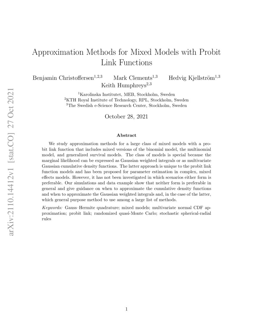 Approximation Methods for Mixed Models with Probit Link Functions | DeepAI