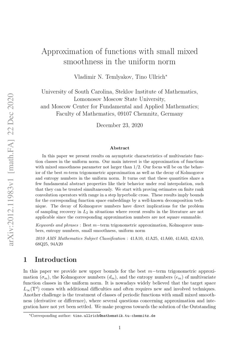 Approximation Of Functions With Small Mixed Smoothness In The Uniform 5702