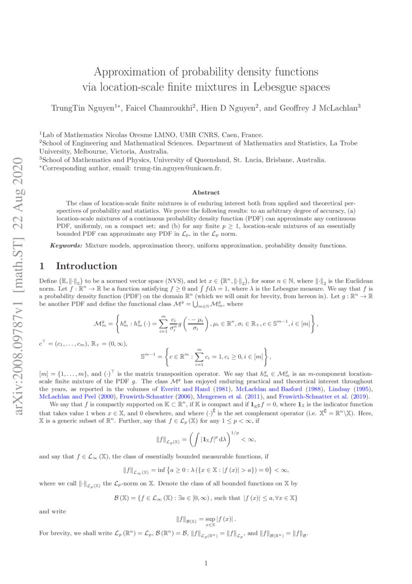 Approximation of probability density functions via location-scale finite mixtures in Lebesgue ...