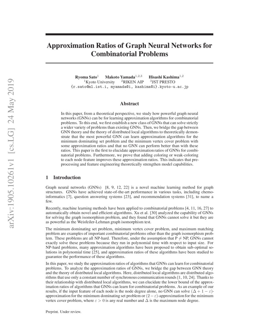 Approximation Ratios of Graph Neural Networks for Combinatorial ... Approximation Ratios of Graph Neural Networks for Combinatorial ...