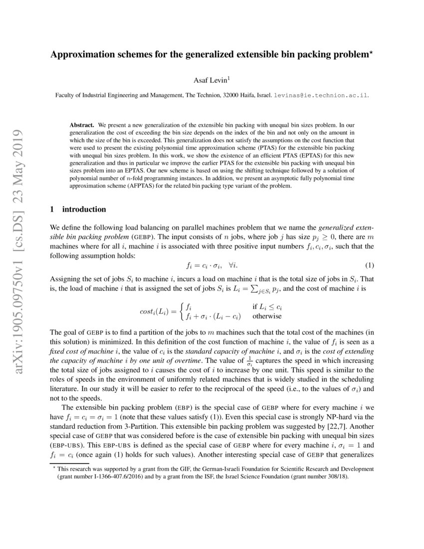 Approximation Schemes For The Generalized Extensible Bin Packing 4507
