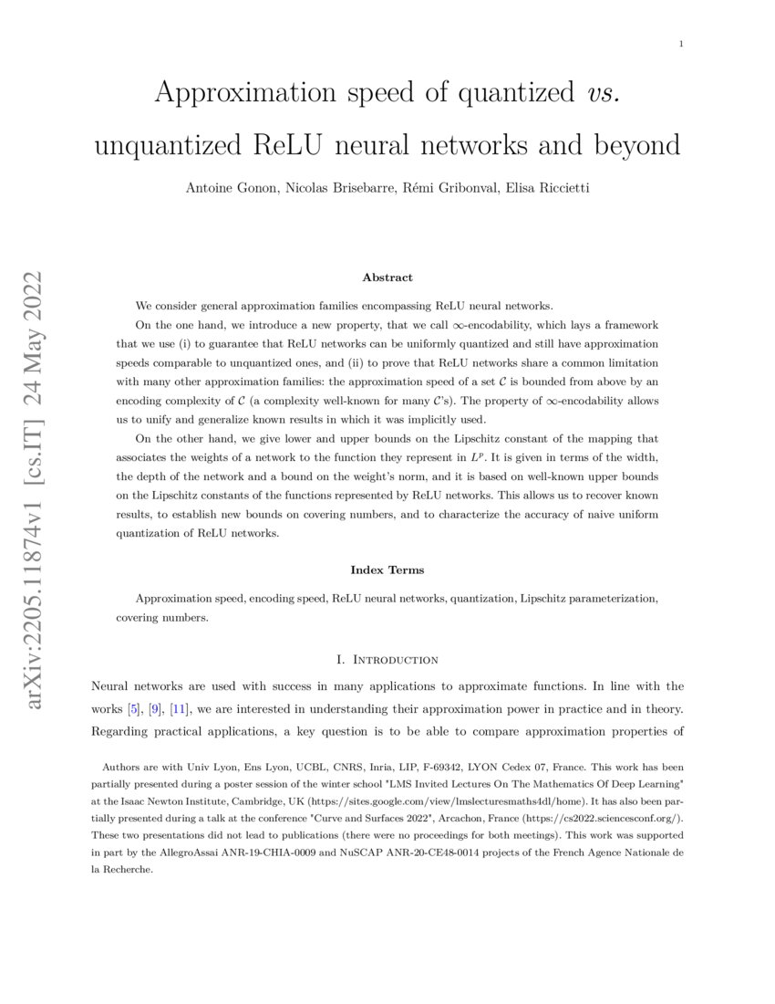 Approximation speed of quantized vs. unquantized ReLU neural networks and beyond | DeepAI