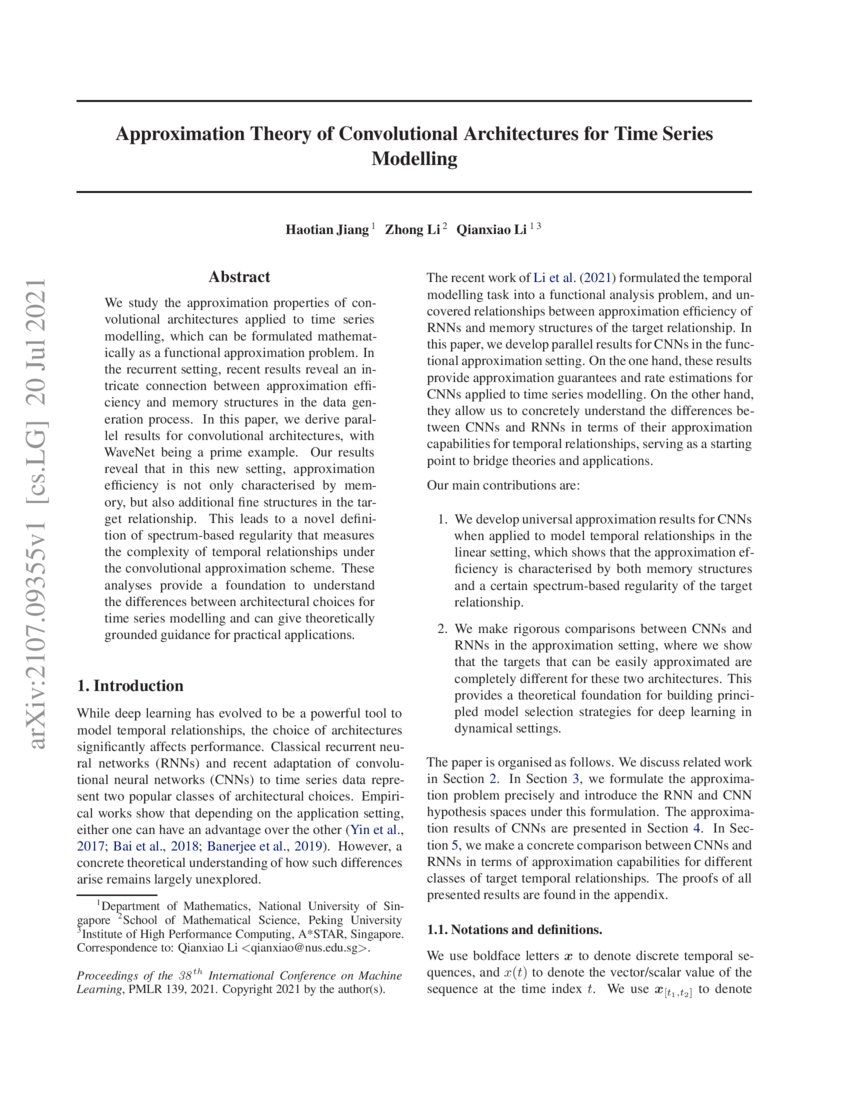Approximation Theory Of Convolutional Architectures For Time Series Modelling Deepai
