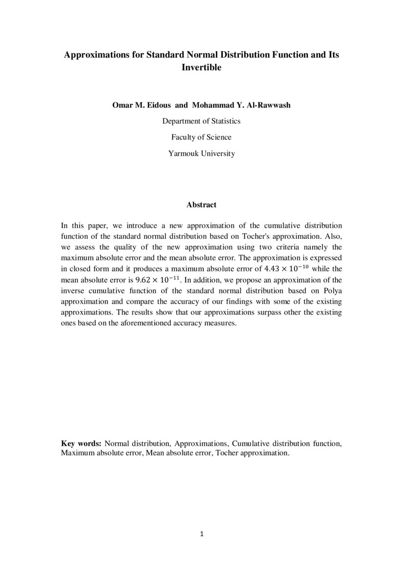 Approximations For Standard Normal Distribution Function And Its