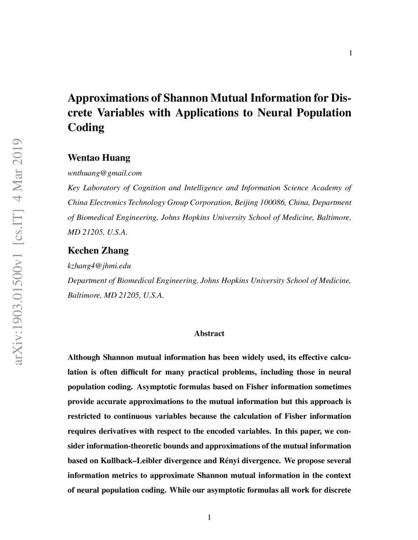 Approximations Of Shannon Mutual Information For Discrete Variables With Applications To Neural
