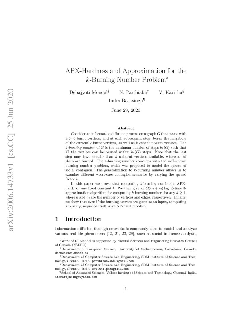 APX-Hardness and Approximation for the k-Burning Number Problem | DeepAI