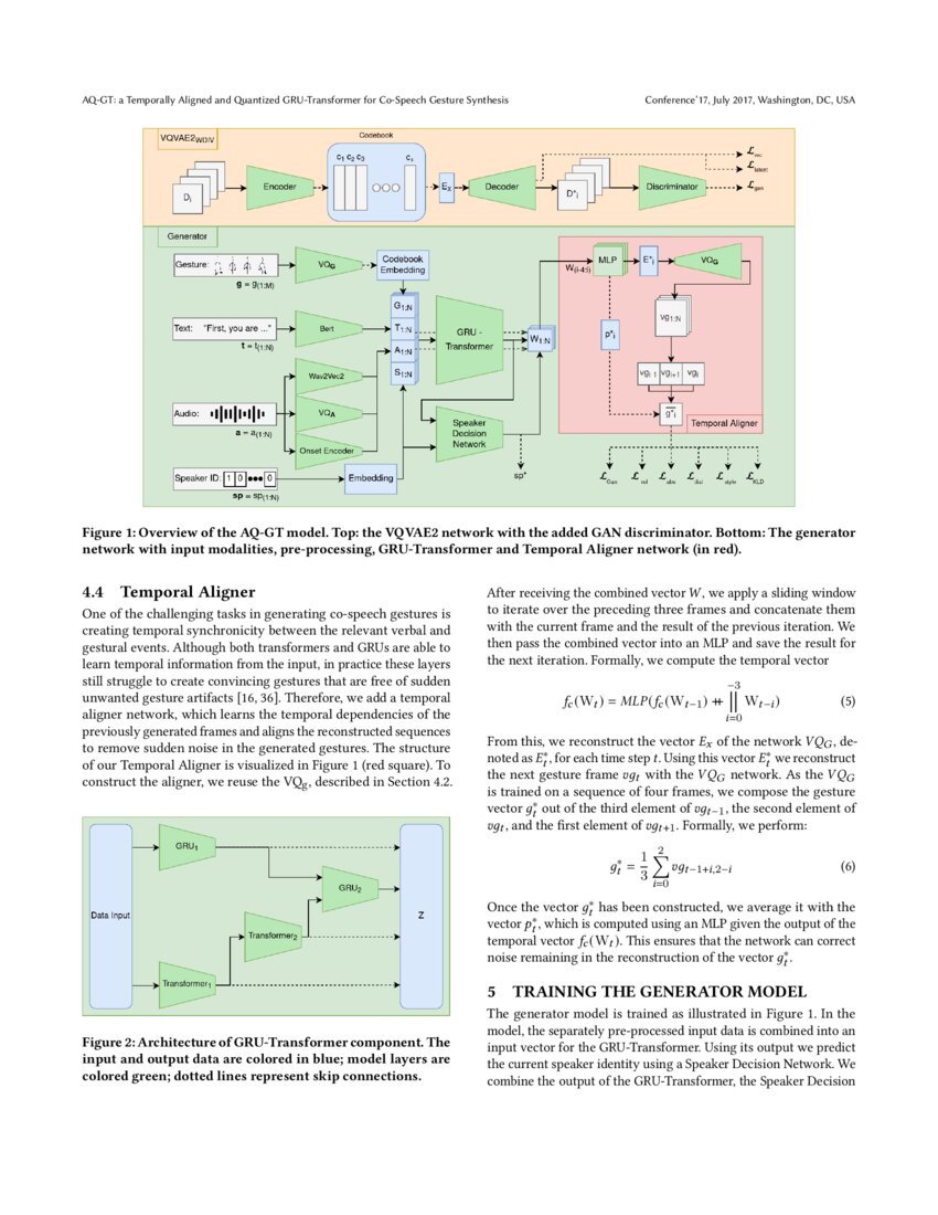 AQ-GT: a Temporally Aligned and Quantized GRU-Transformer for Co-Speech Gesture Synthesis | DeepAI