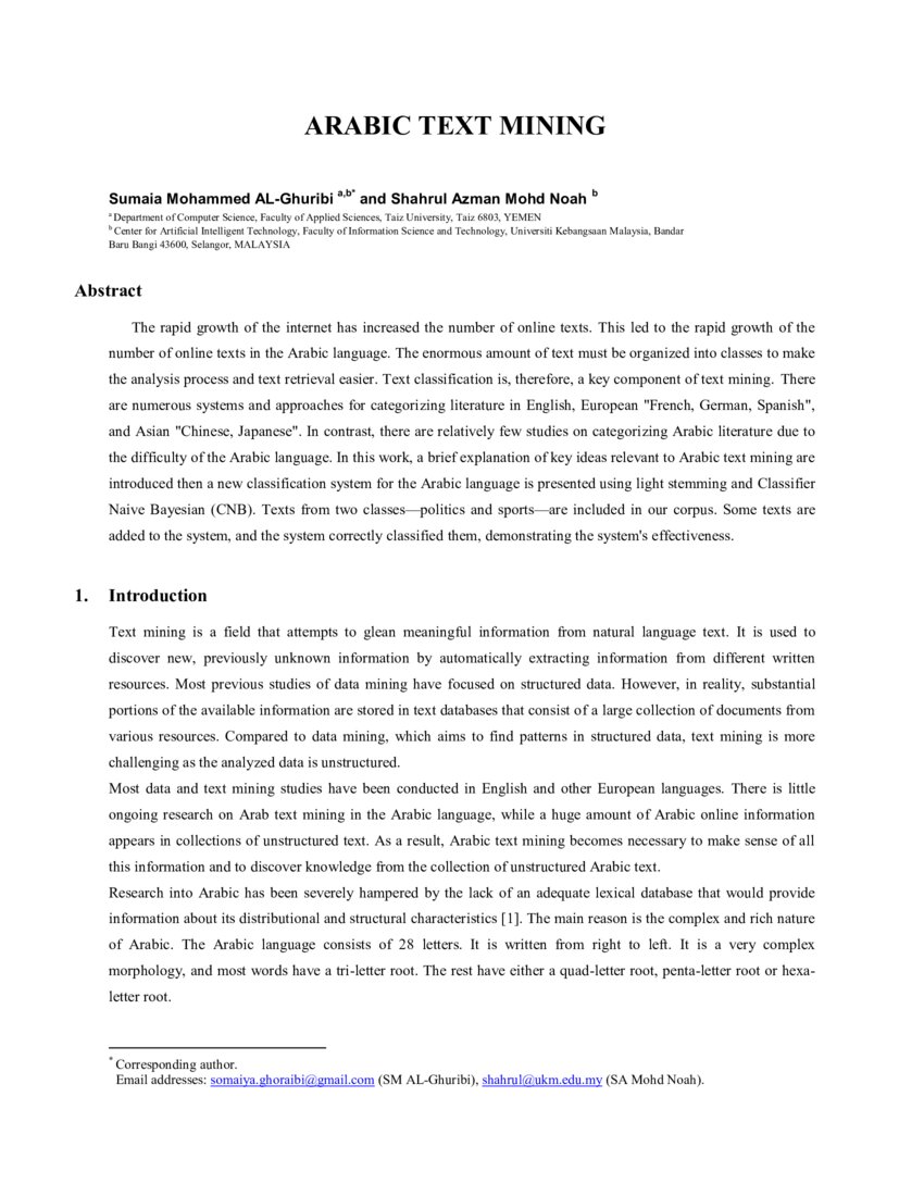 Arabic Text Mining | DeepAI Arabic Text Mining | DeepAI